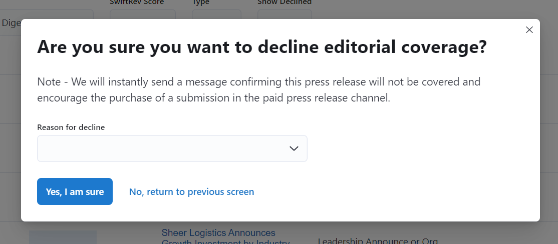 Editors - now claim, or decline, proposed press releases | SwiftRev